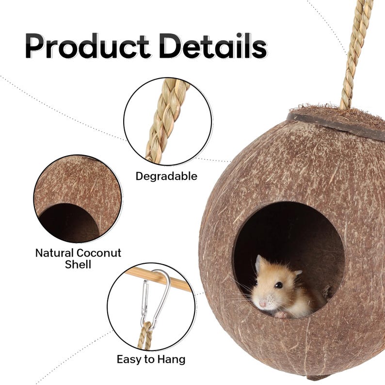 Natural Coconut Hamster House - Chew-safe Hideout With Ventilation ...
