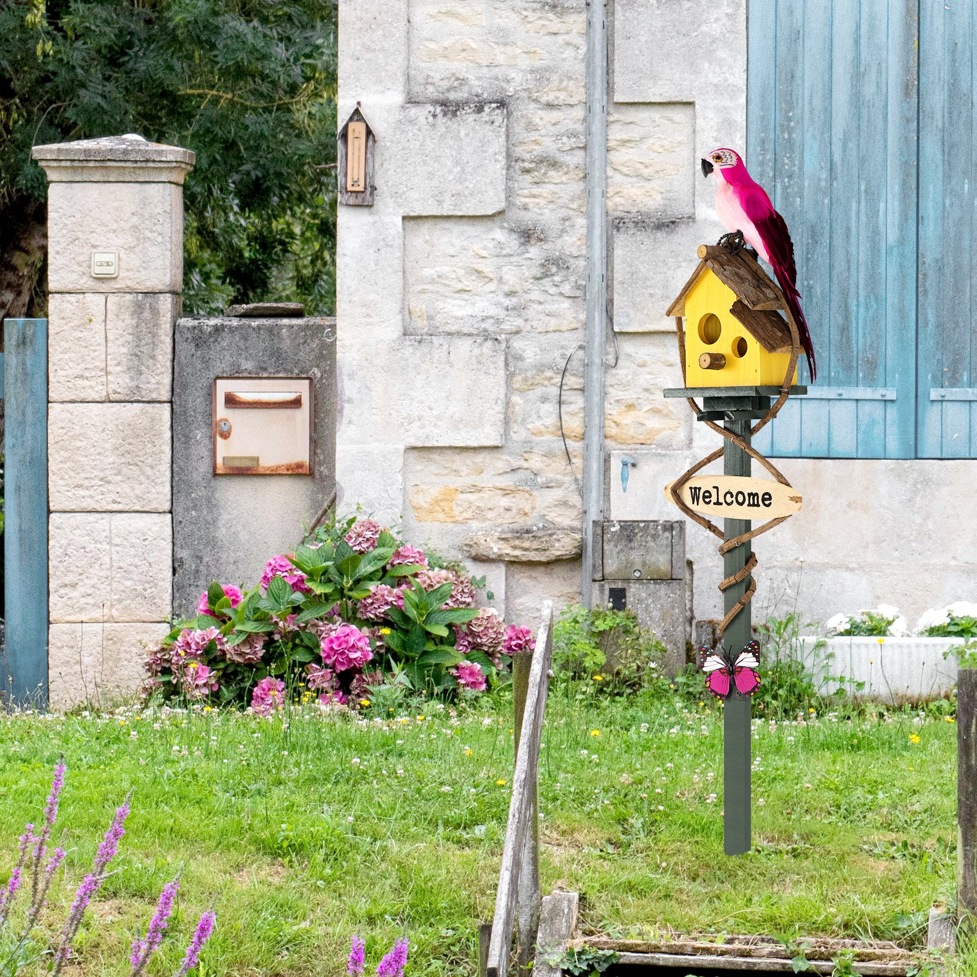 Wooden Bird House Post, Bird House on Pole, Bird House Stand ...