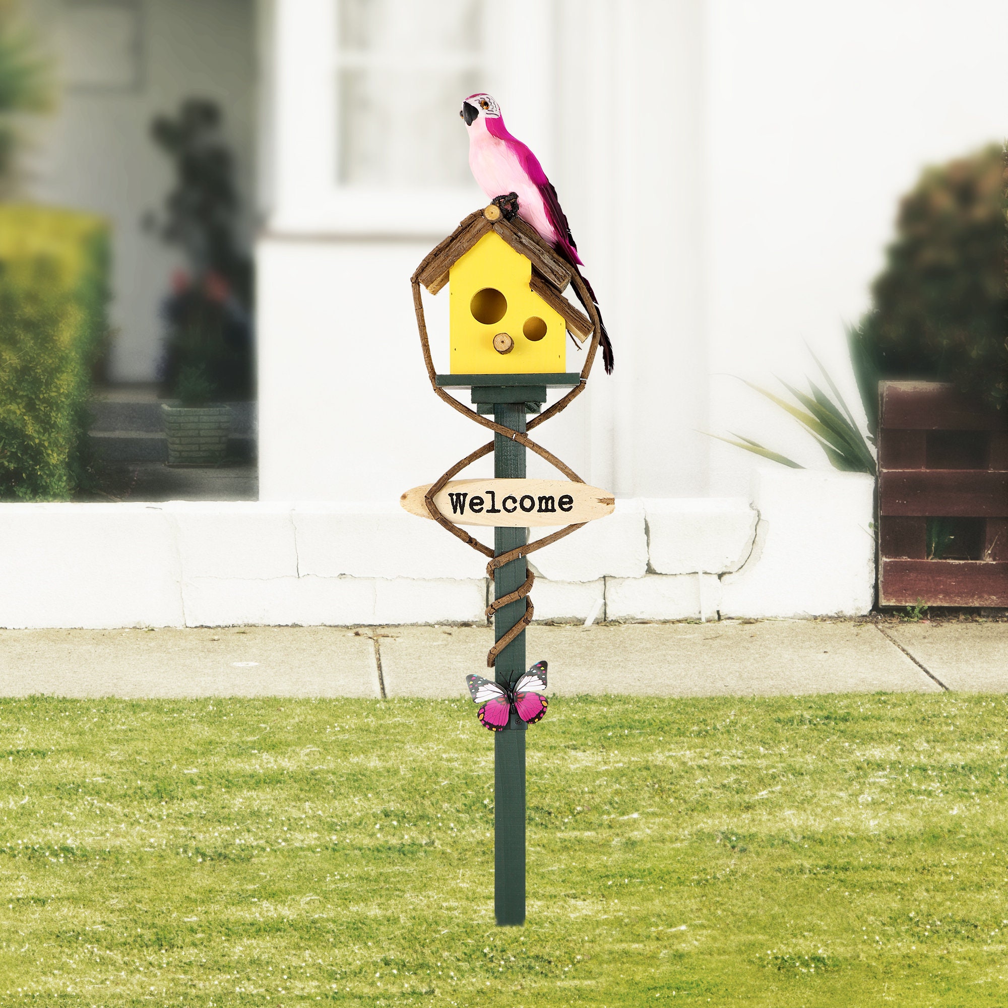 Wooden Bird House Post, Bird House on Pole, Bird House Stand ...