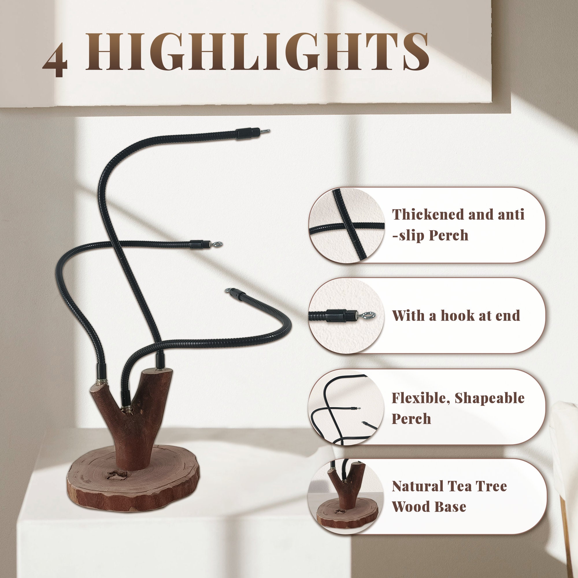 Simple Gooseneck Bird Stand Parrot Solid Wood Base Stand - Etsy