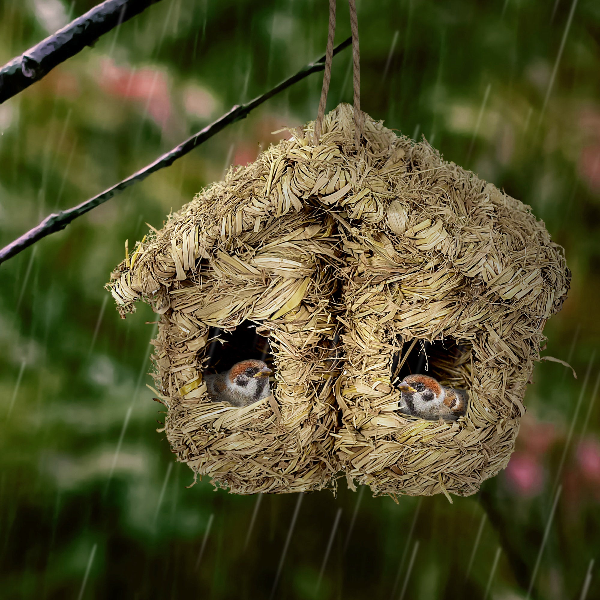Dry Grass Hummingbird Nest, Double Hole Hummingbird Nest, Hand Woven ...