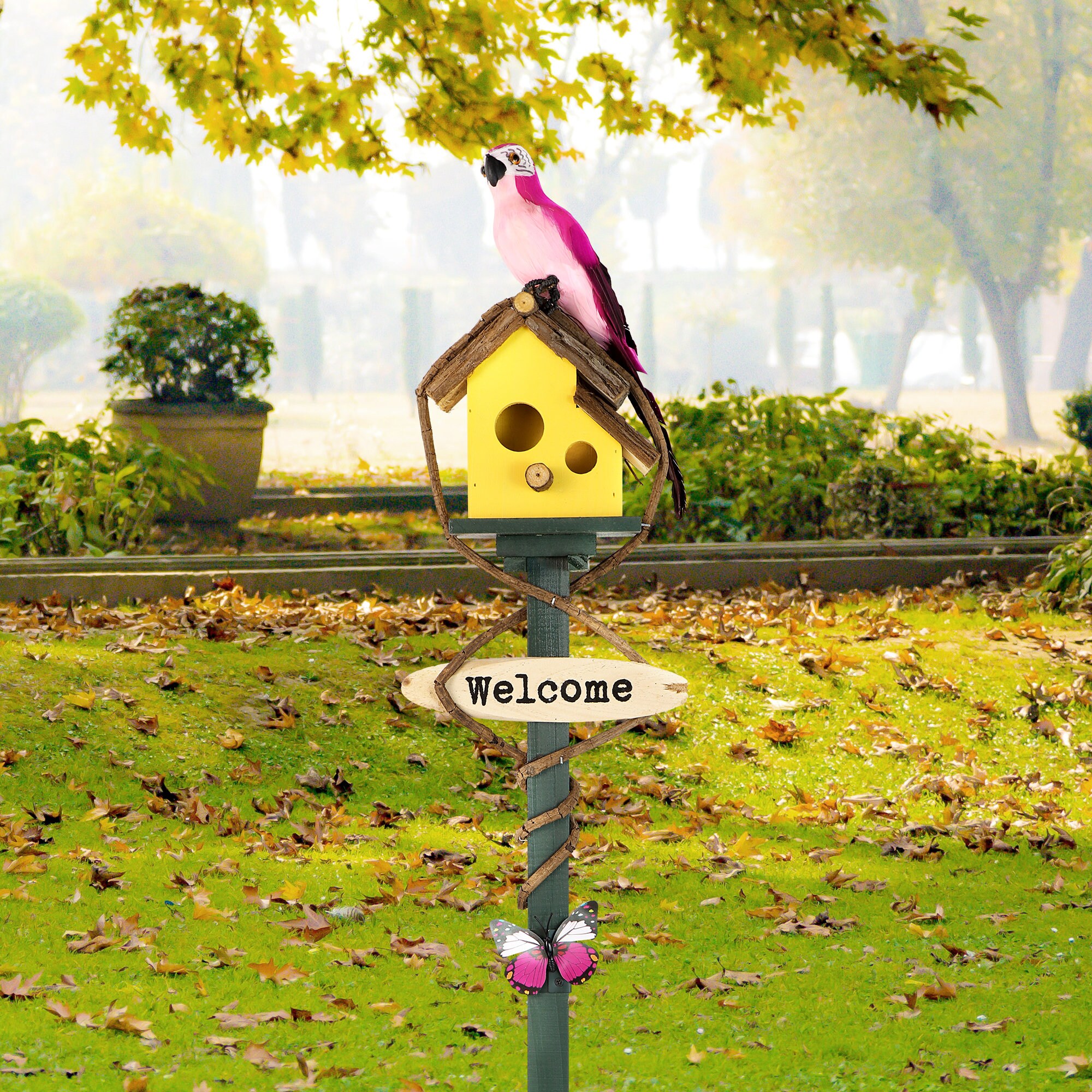 Wooden Bird House Post, Bird House on Pole, Bird House Stand ...