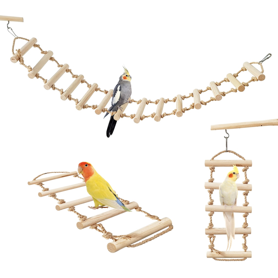 Natural Wooden Bird Ladders, Bird Rope Ladder, Bird Rope Bridge, Bird ...