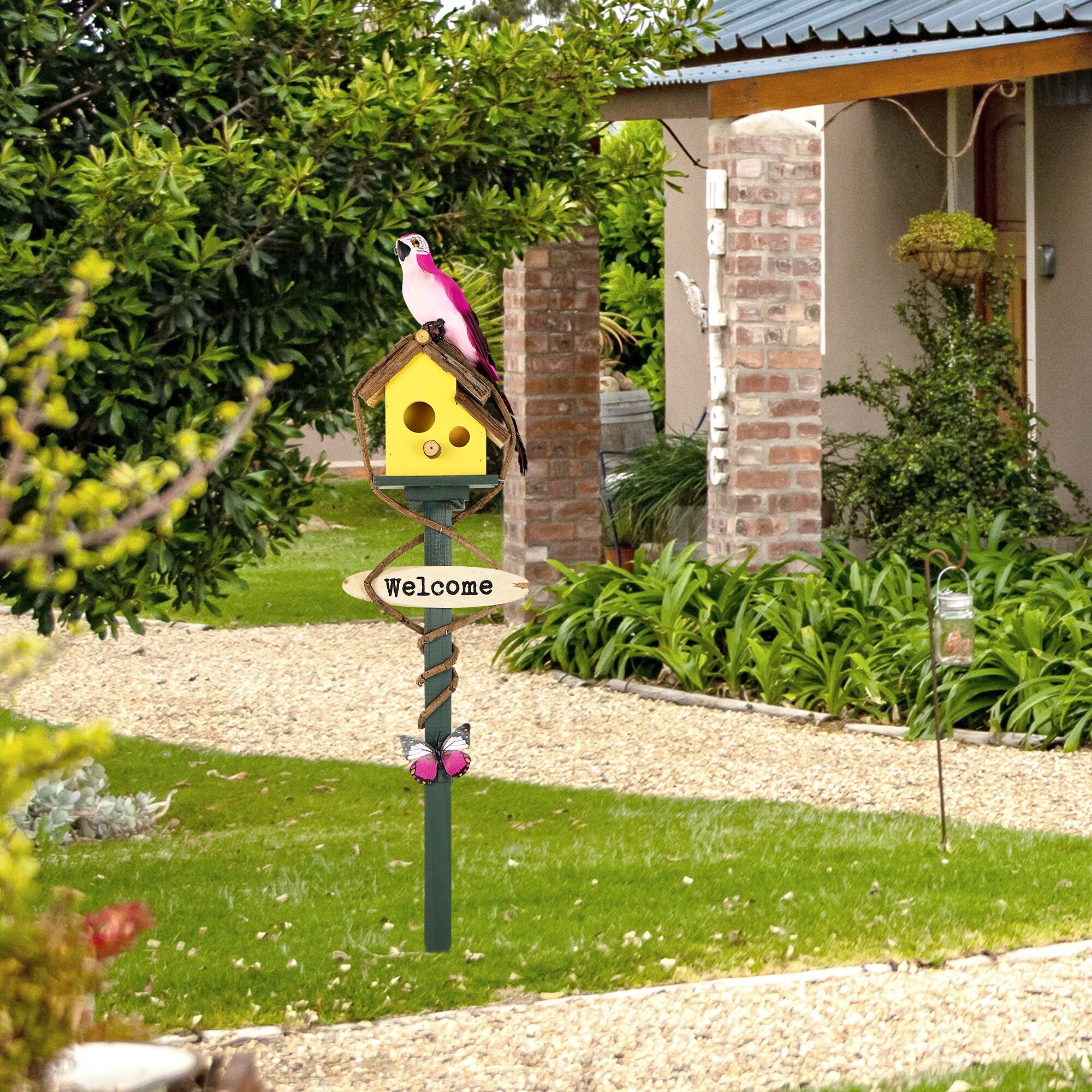 Wooden Bird House Post, Bird House on Pole, Bird House Stand ...