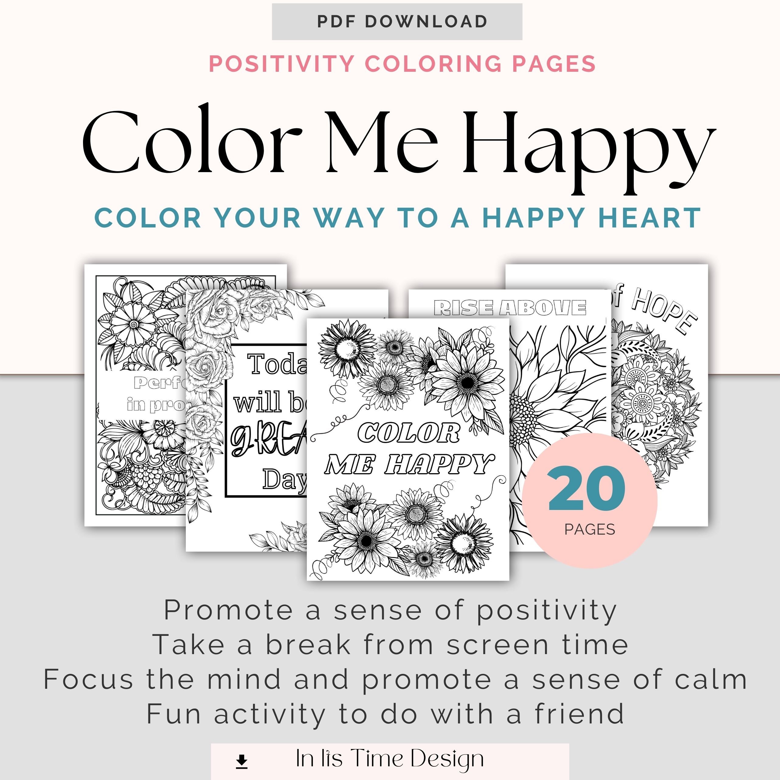 Coloring Pages Bundle Color Me Happy Positivity and Self - Etsy