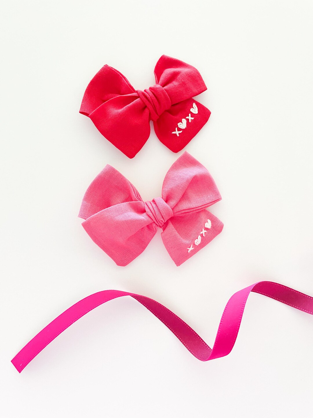 Pink Bow Valentines Day Bow Hair Bow Hand Embroidered Custom Bow Custom ...