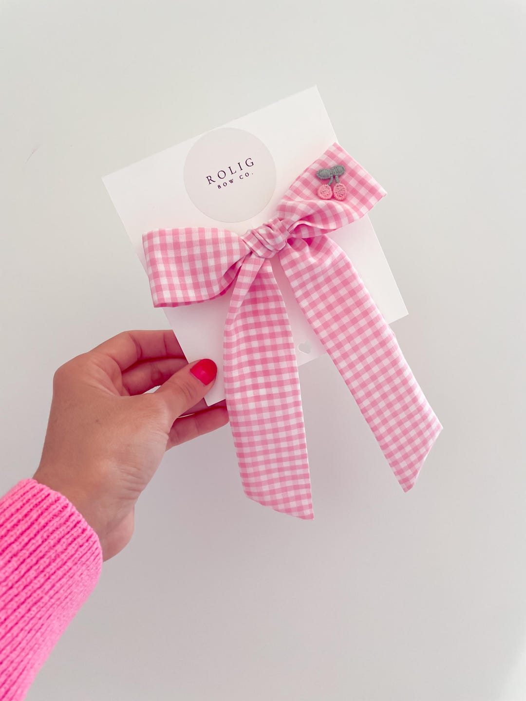 Pink Gingham Cherry Bow | Pink Bow | Cherry Bow | Gingham Bow | Large ...