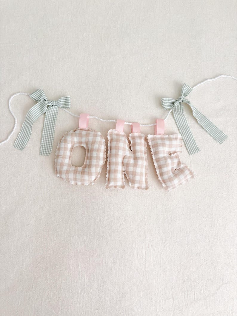 Custom Fabric Letter Bunting: Gingham Baby Name Banner With Bows - Etsy
