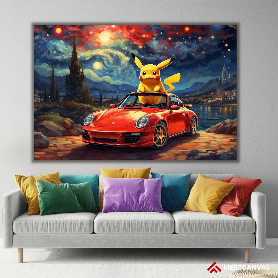 Red Porsche 911 Canvas Pikachu Art Fan Art Pokemon Decor - Etsy