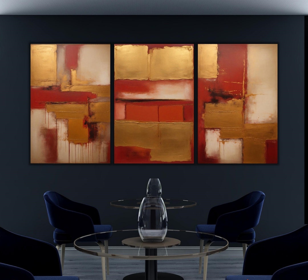 Mark Rothko Style Gold Set of 3 Gold Red Canvas Panel - Etsy