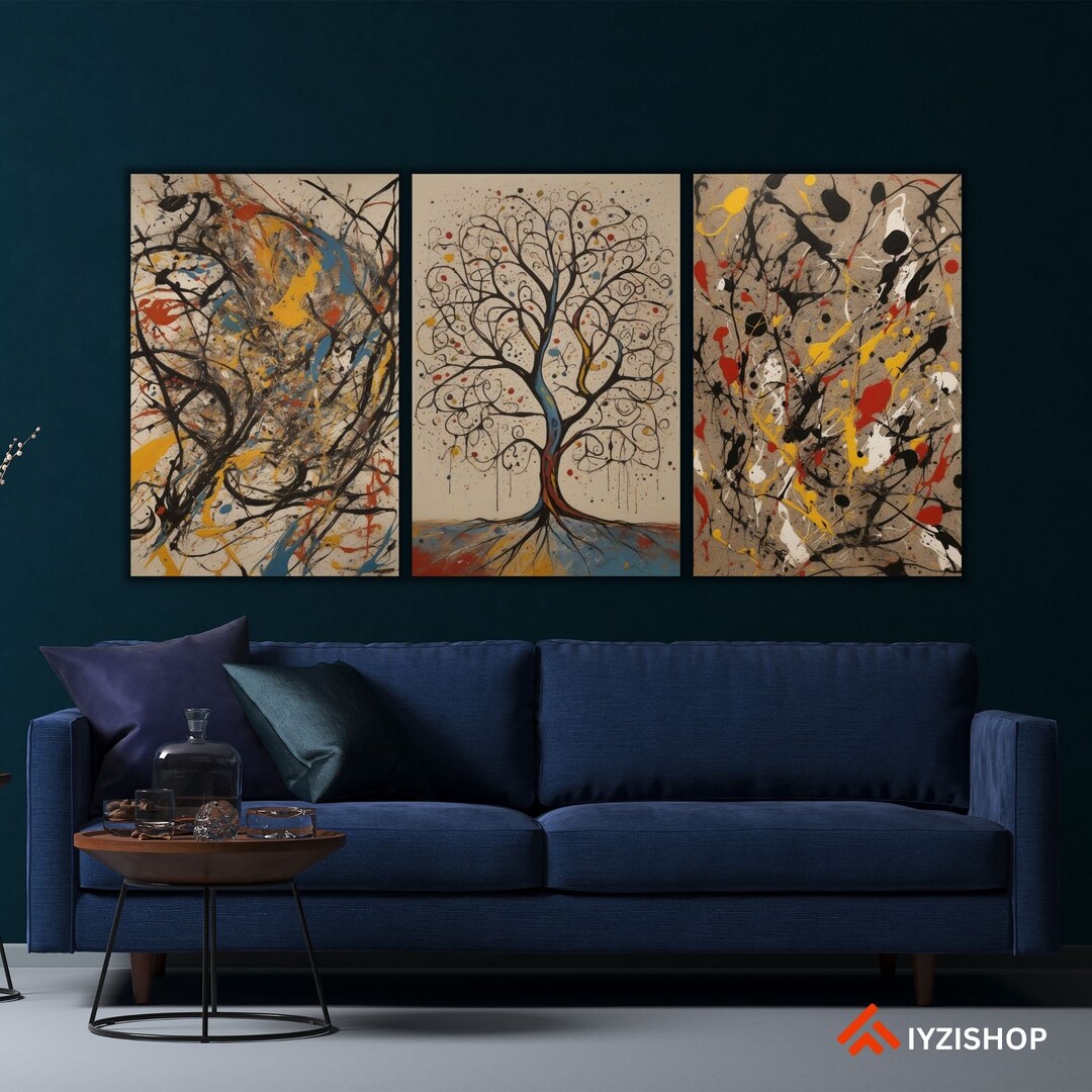 Jackson Pollock Style Tree of Life Set of 3 Canvas Gallery - Etsy
