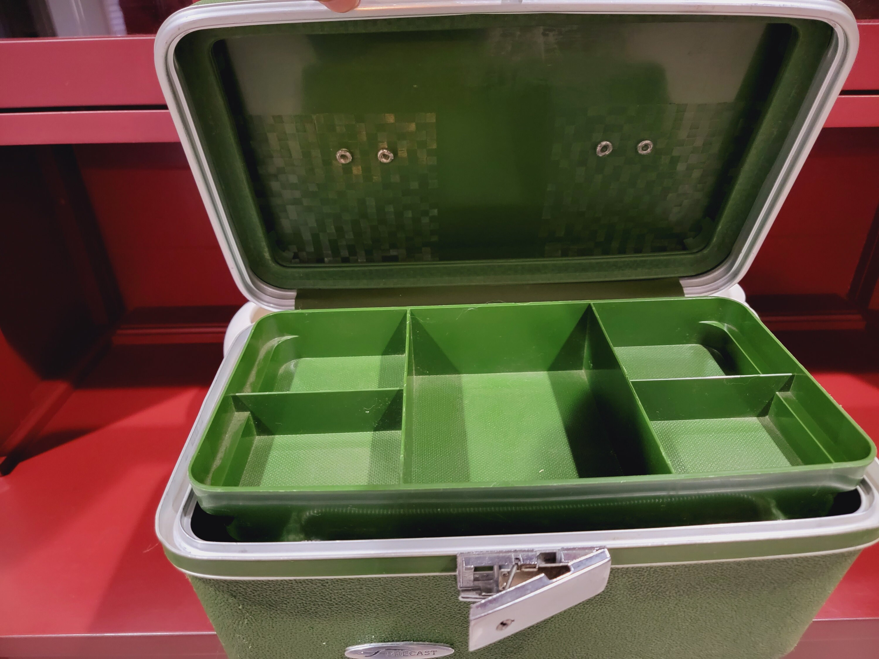 Vintage MCM Sears Forecast Green Hard Train Make up Case Luggage With ...