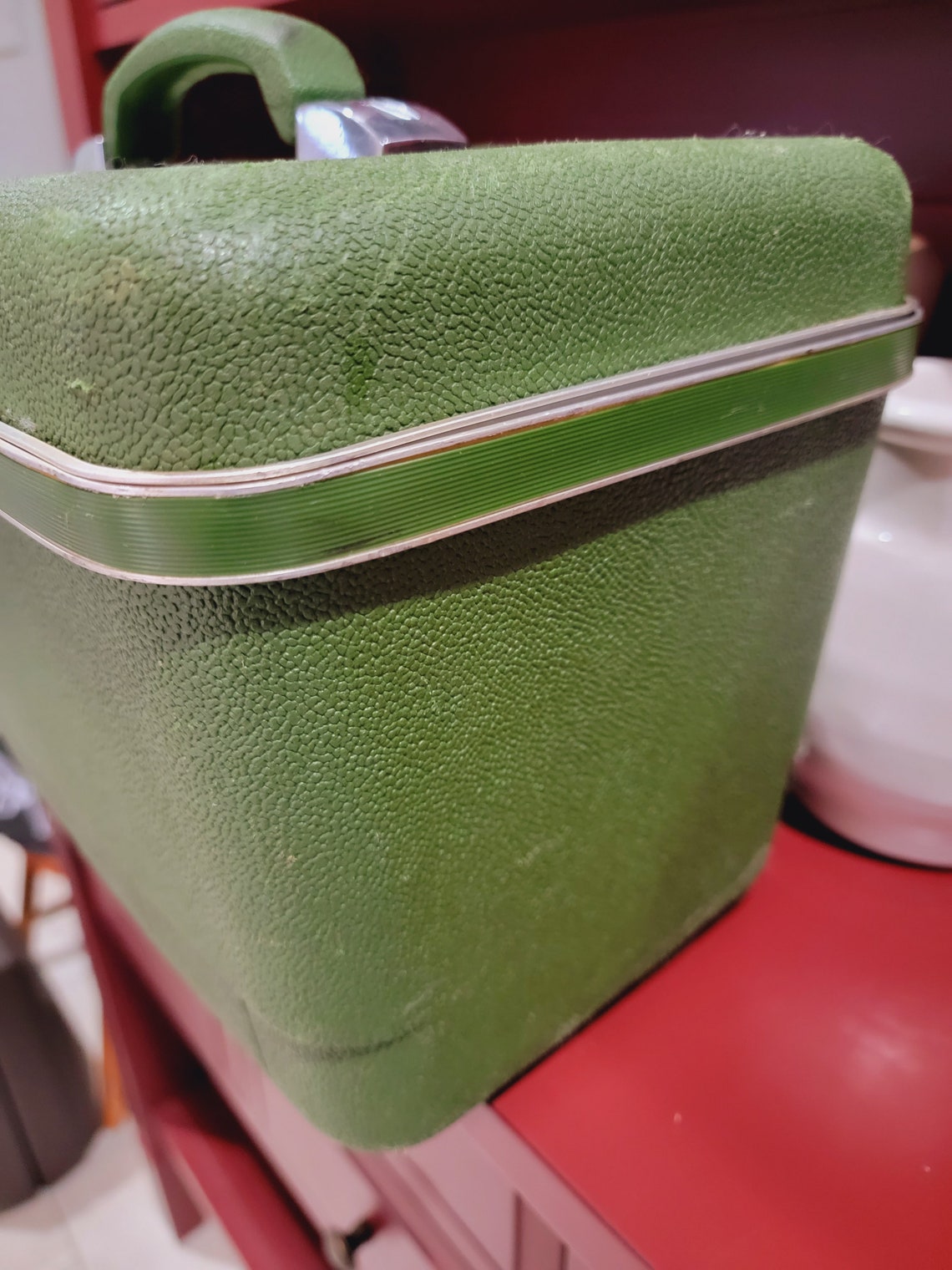 Vintage MCM Sears Forecast Green Hard Train Make up Case Luggage With ...