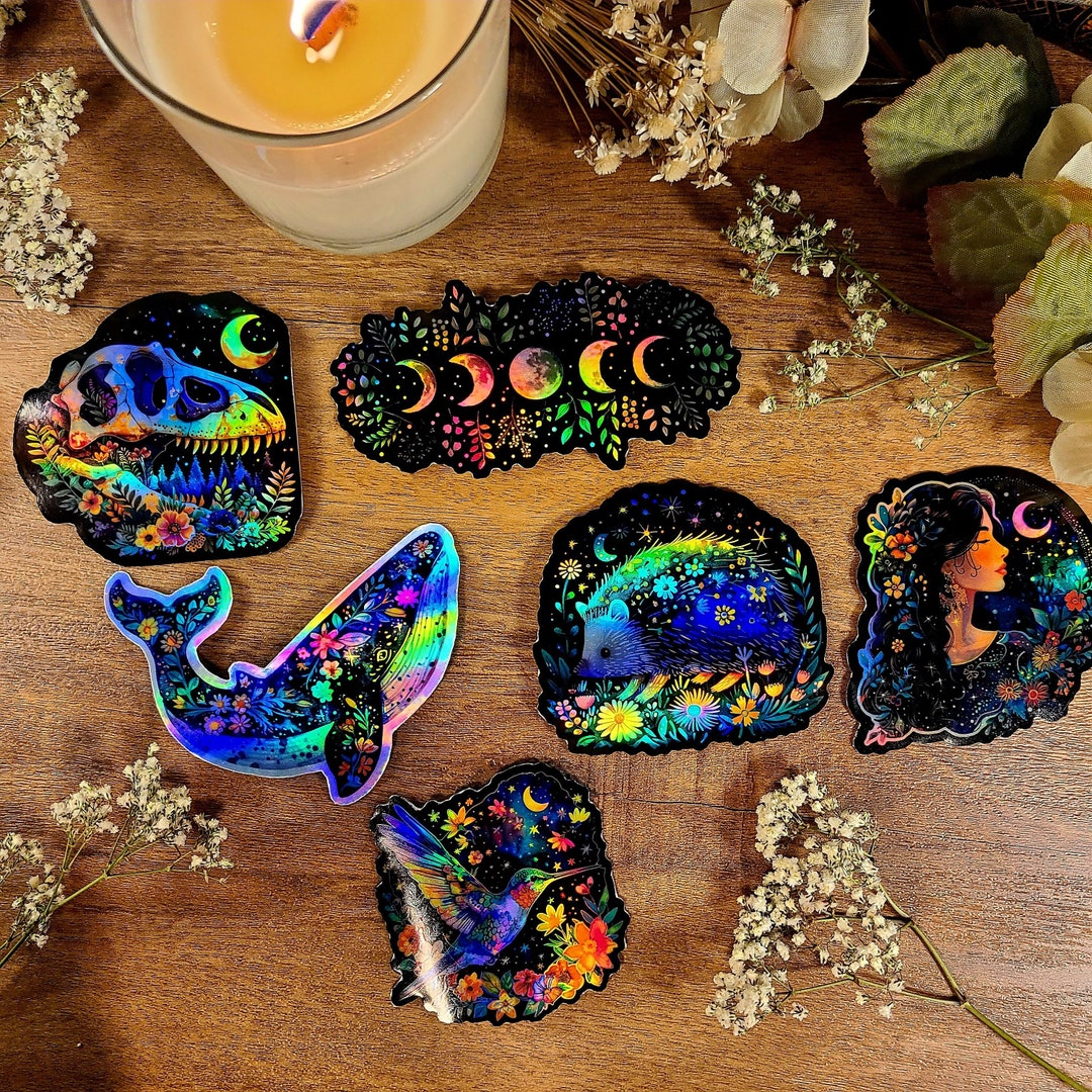 Holographic Moon Phase, Gypsy, Whale, Dinosuar, Wildflowers, Witchy ...