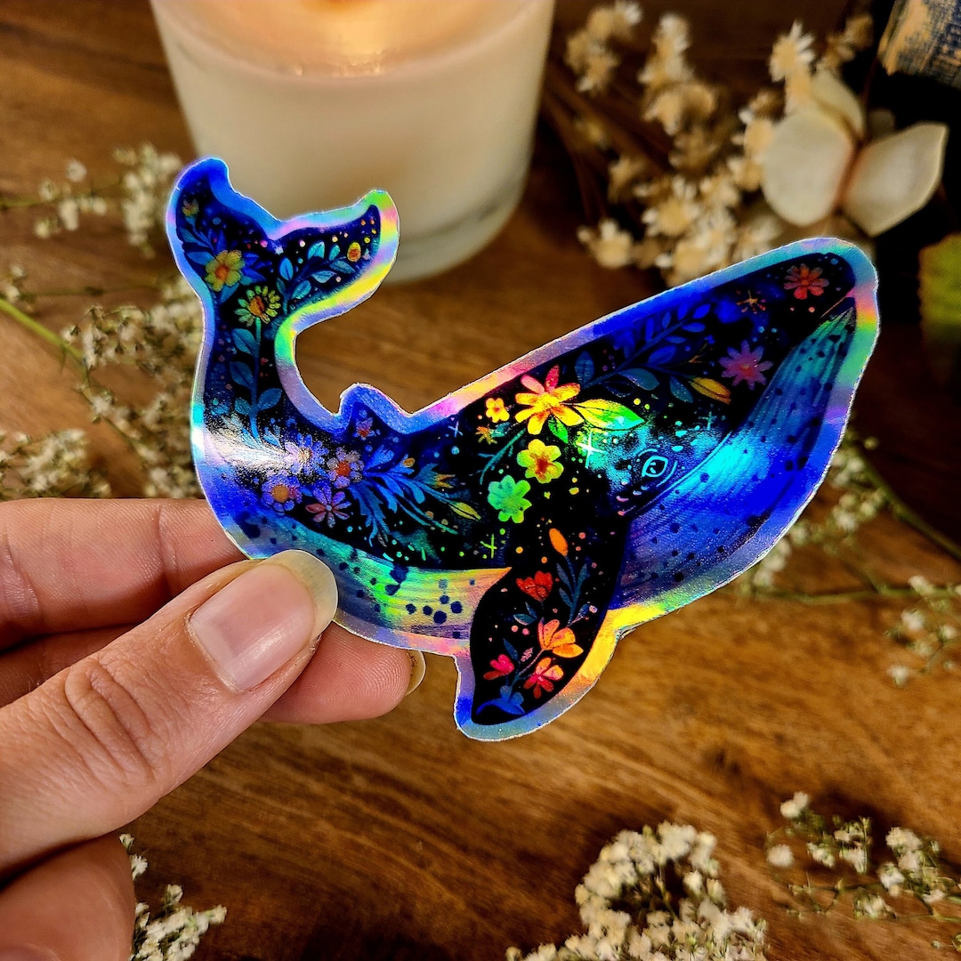 Holographic Whale Vinyl Sticker: Witchy Wildflower Ocean Decal - Etsy