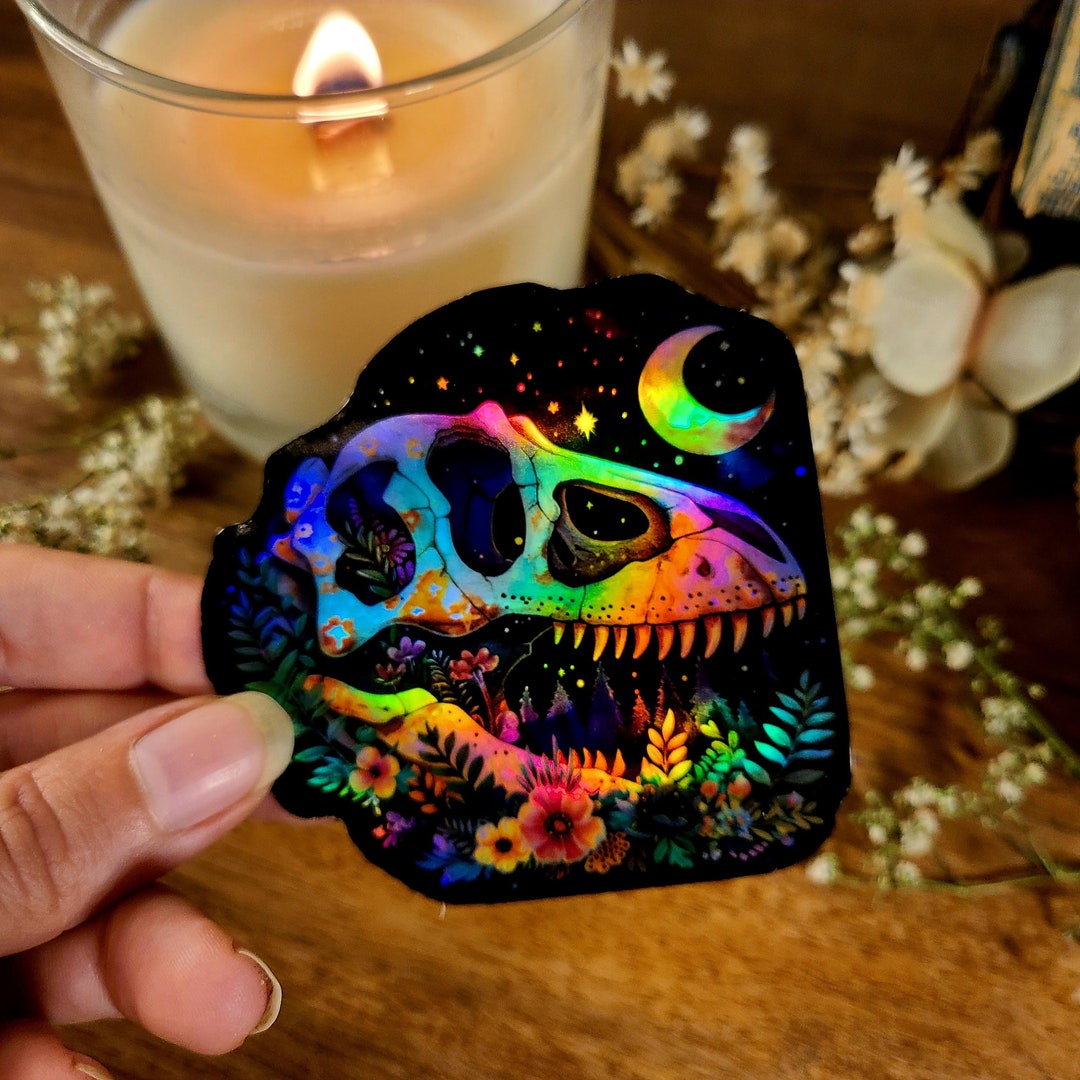 Holographic Dinosaur Skull Vinyl Sticker: Witchy Wildflower Design - Etsy