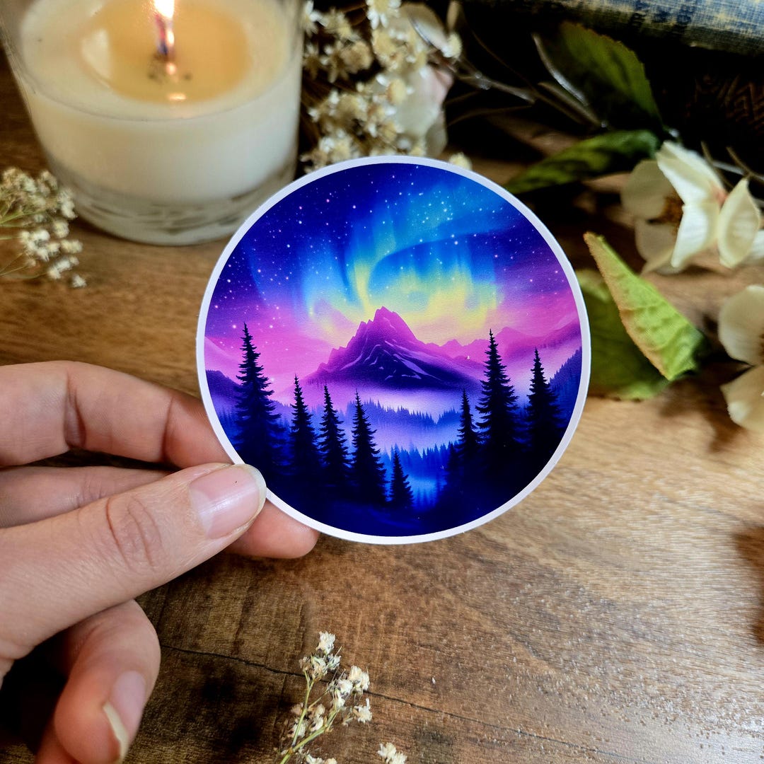 Northern Lights Vinyl Sticker: Aurora Borealis Forest Scene - Etsy