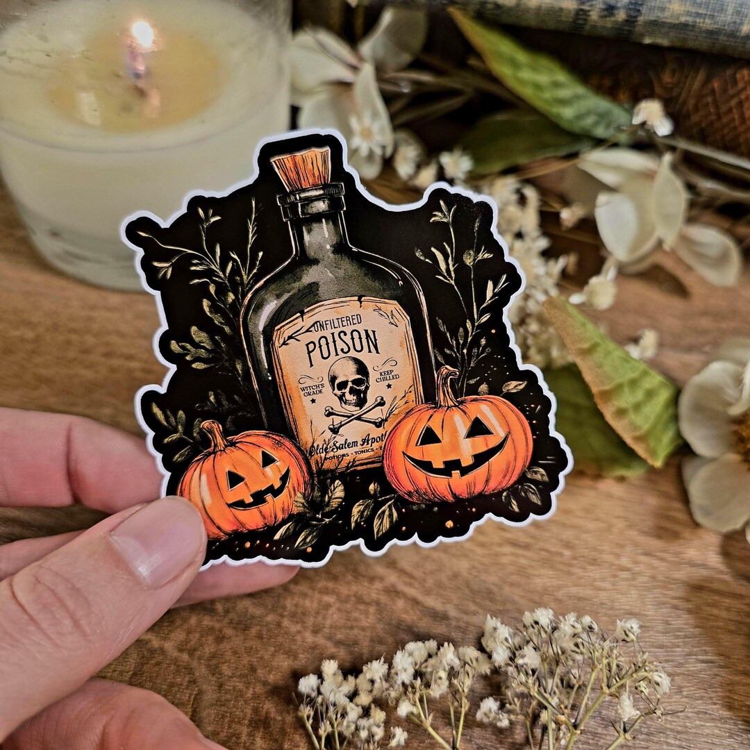 Halloween Potion Bottle Vinyl Sticker: Spooky Pumpkin, Witch, and Roses ...