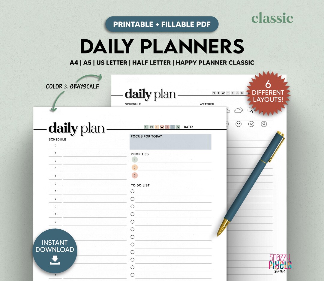 Printable Daily Planner Fillable, Daily to Do List Schedule, Minimalist ...