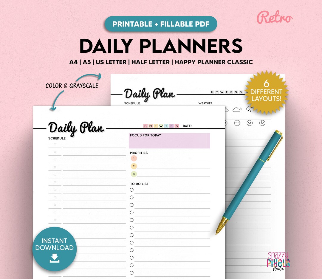 Printable Daily Planner Fillable, Daily to Do List Schedule, Minimalist ...