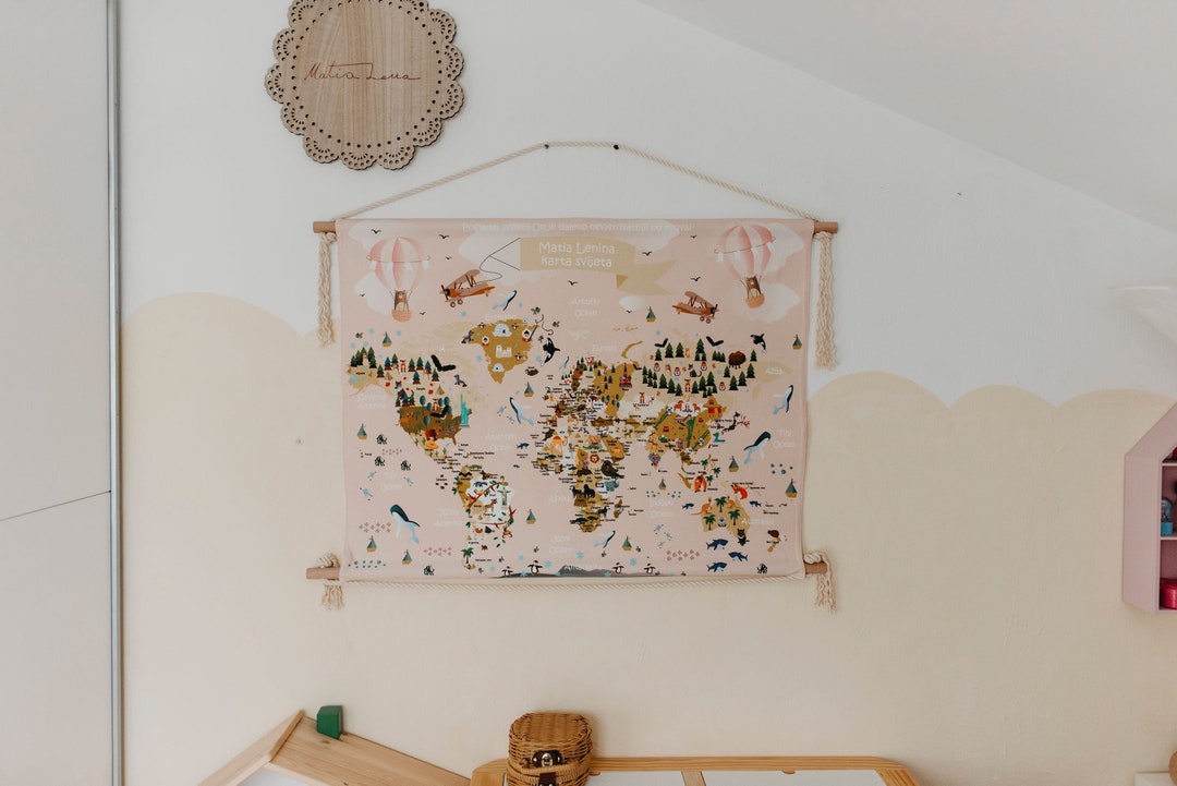 Beige World Map-world Map Poster-large Wall Travel Map Print-detailed ...