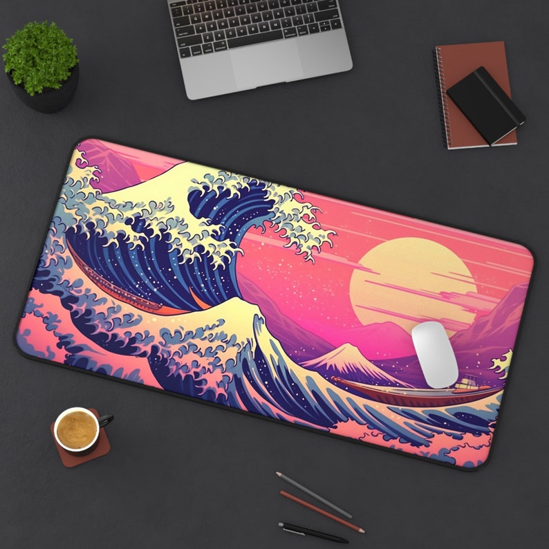 The Great Wave off Kanagawa Vaporwave Mouse Pad Gaming Mouse Pad, Desk ...