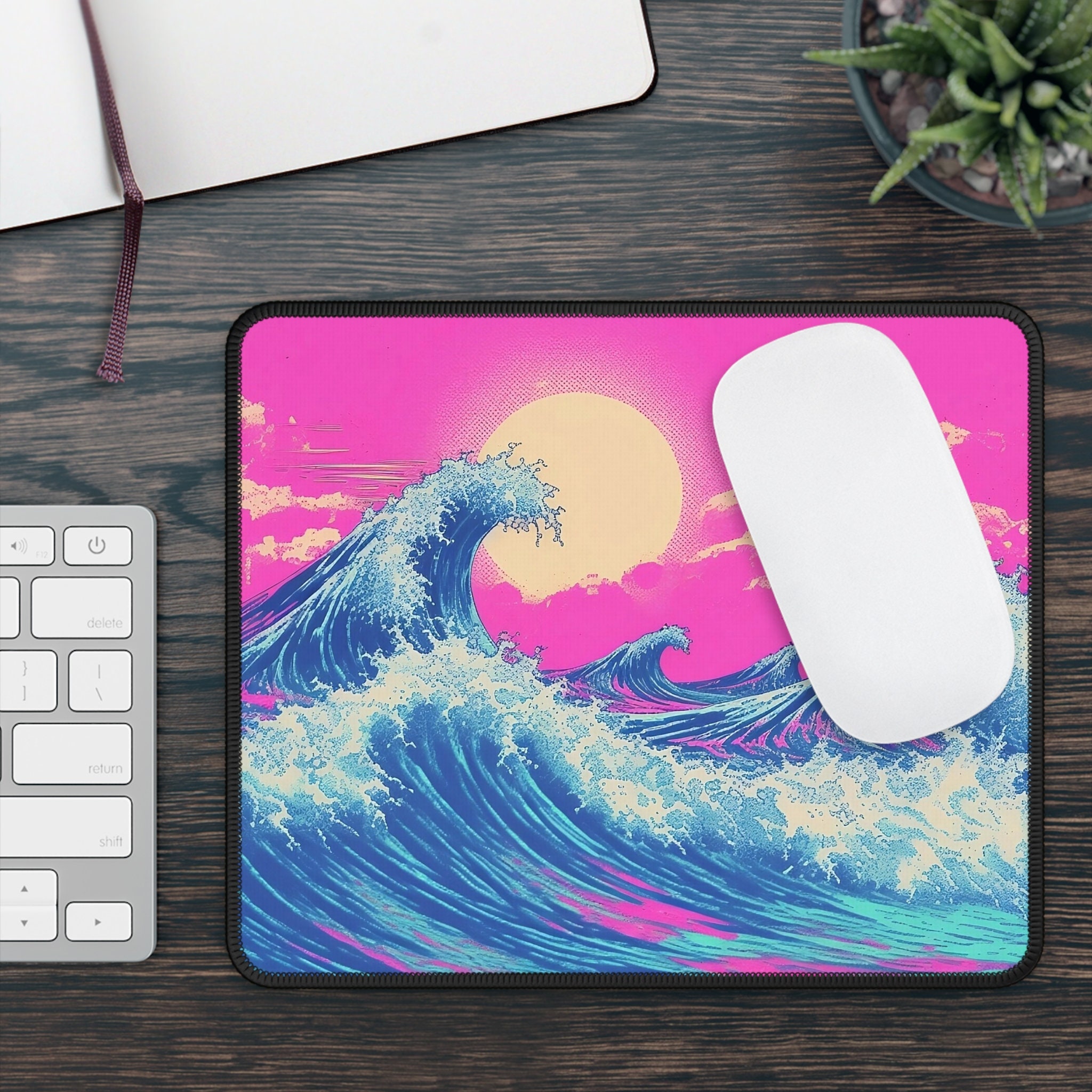 Vaporwave Gaming Mouse Pad - Great Wave off Kanagawa, Desk Pad ...