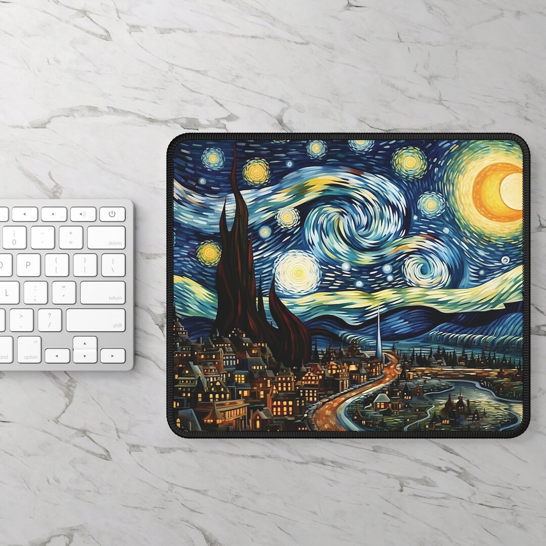 Starry Night Gaming Mouse Pad - Desk Mat, Office Gift, Desk Decor, Desk ...
