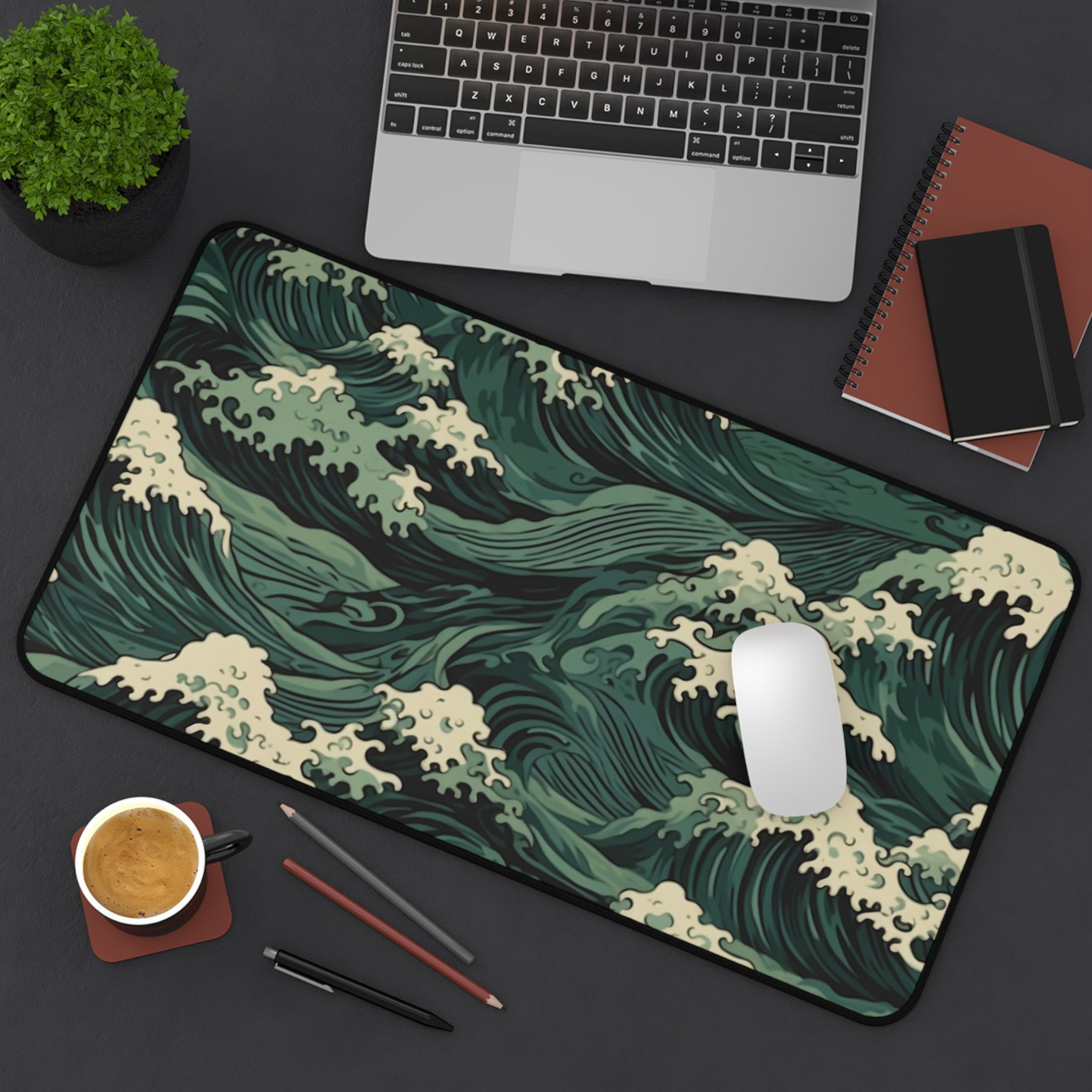Green Great Wave off Kanagawa Mouse Pad Gaming Mouse Pad, Desk Mat ...