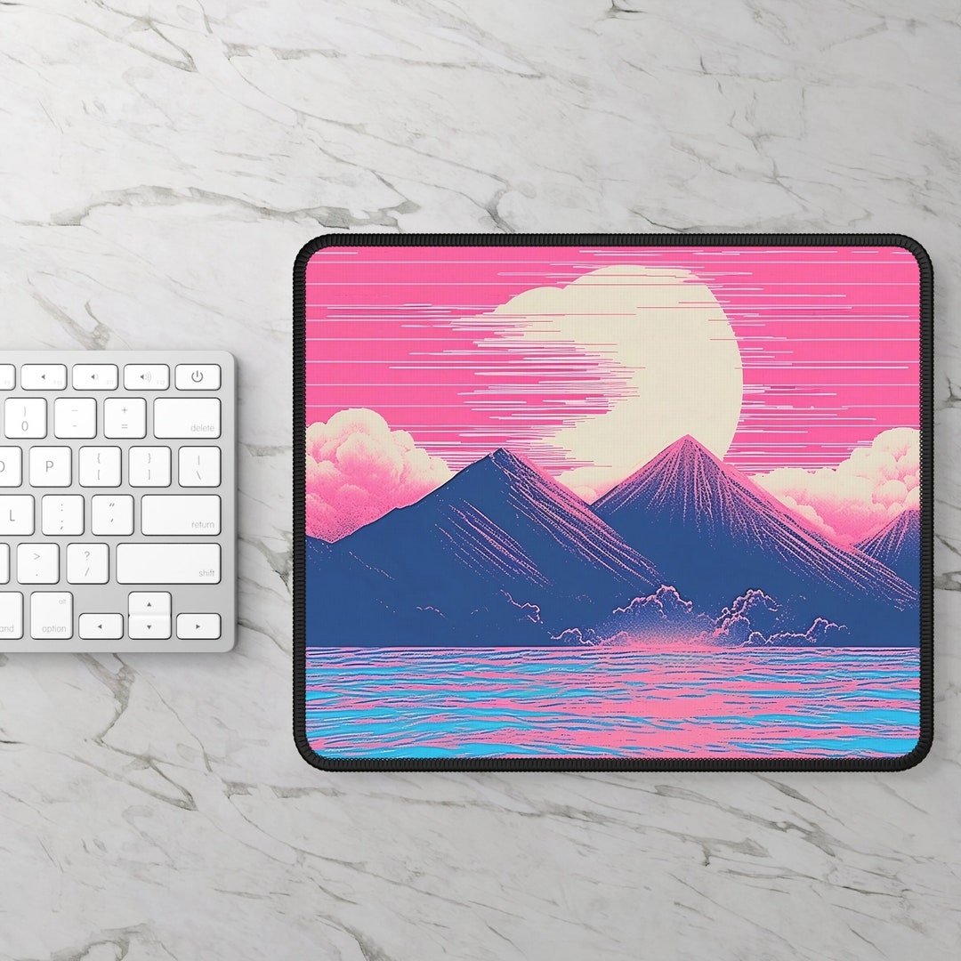 Vaporwave Mountain Gaming Mouse Pad - Sunset, Synthwave, Desk Pad, Cute ...