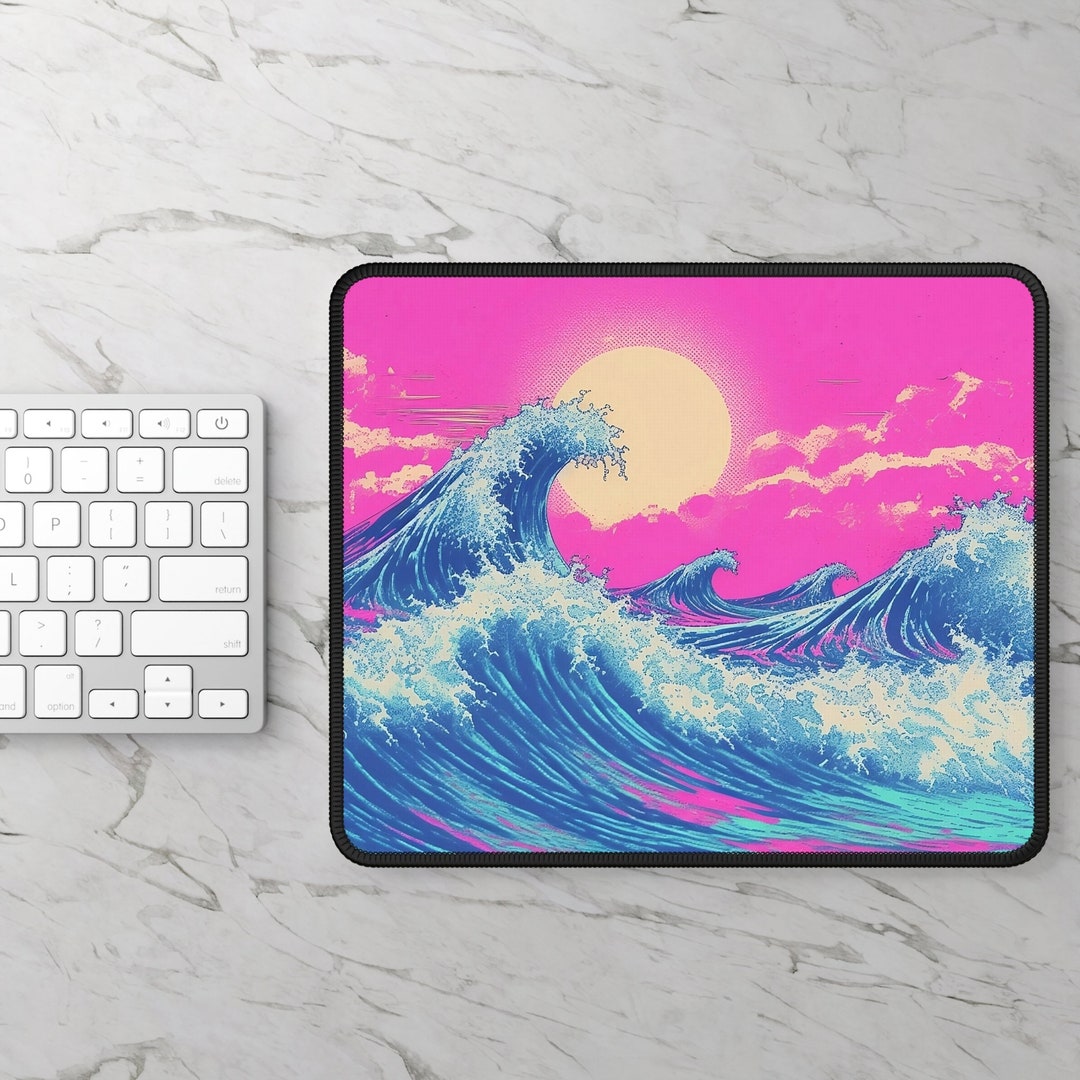 Vaporwave Gaming Mouse Pad - Great Wave off Kanagawa, Desk Pad ...