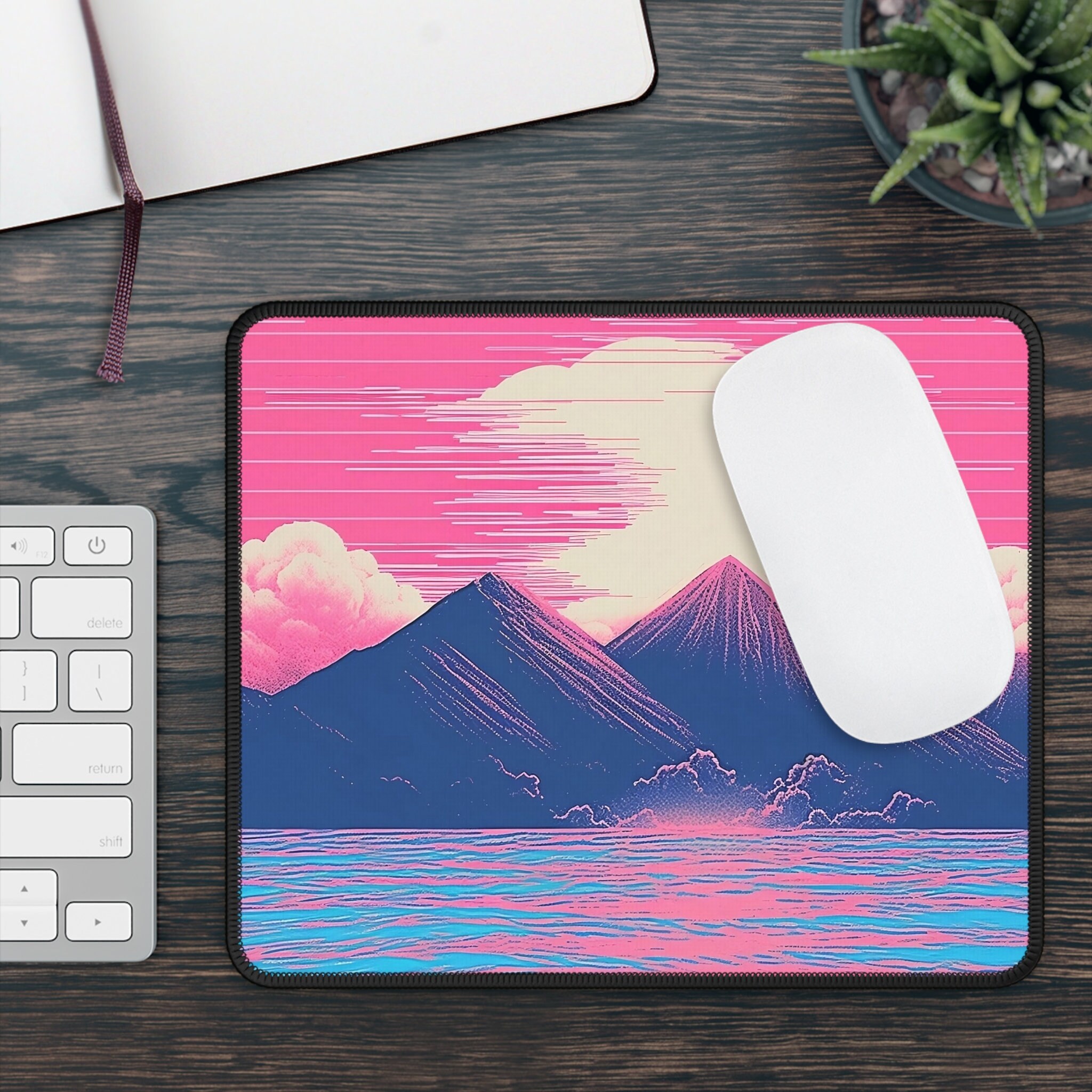 Vaporwave Mountain Gaming Mouse Pad - Sunset, Synthwave, Desk Pad, Cute ...