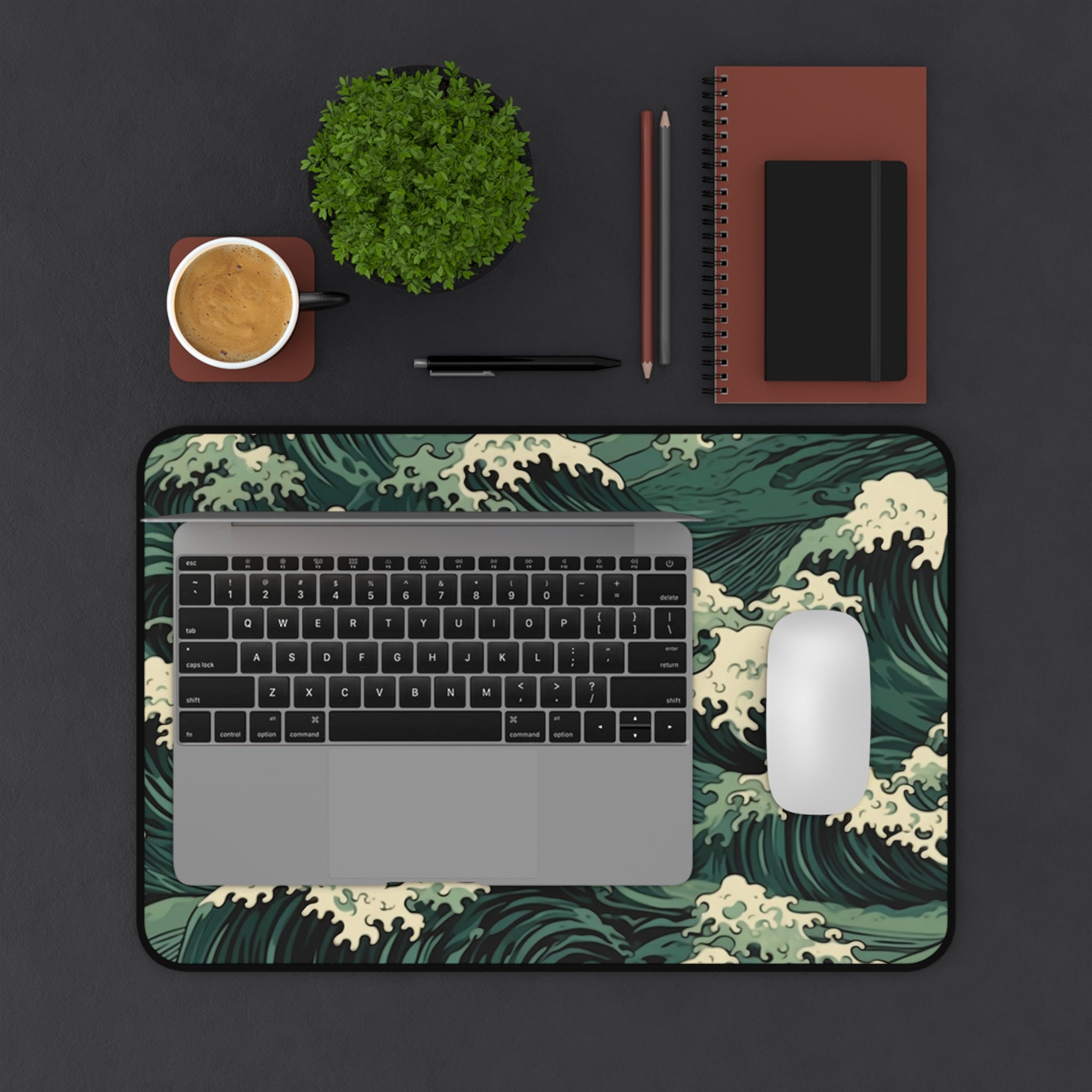Green Great Wave off Kanagawa Mouse Pad - Gaming Mouse Pad, Desk Mat ...