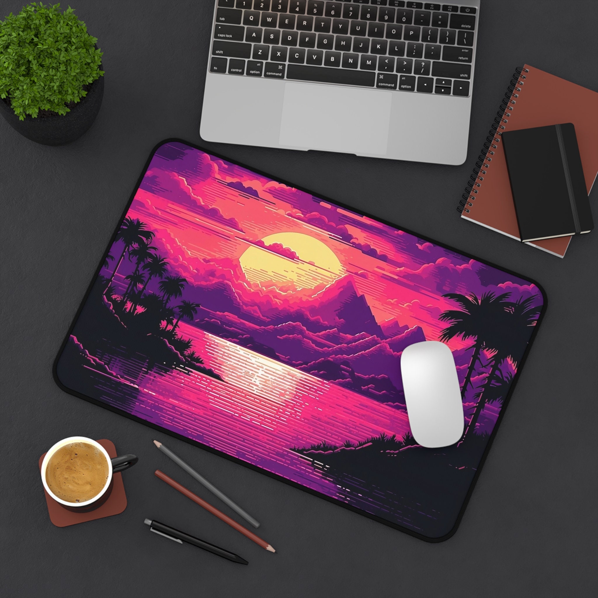 8-bit Sunset Mouse Pad - Gaming Mouse Pad, Synthwave, Vaporwave, Desk ...