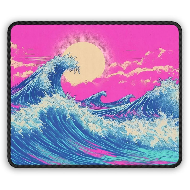 Vaporwave Gaming Mouse Pad - Great Wave off Kanagawa, Desk Pad ...
