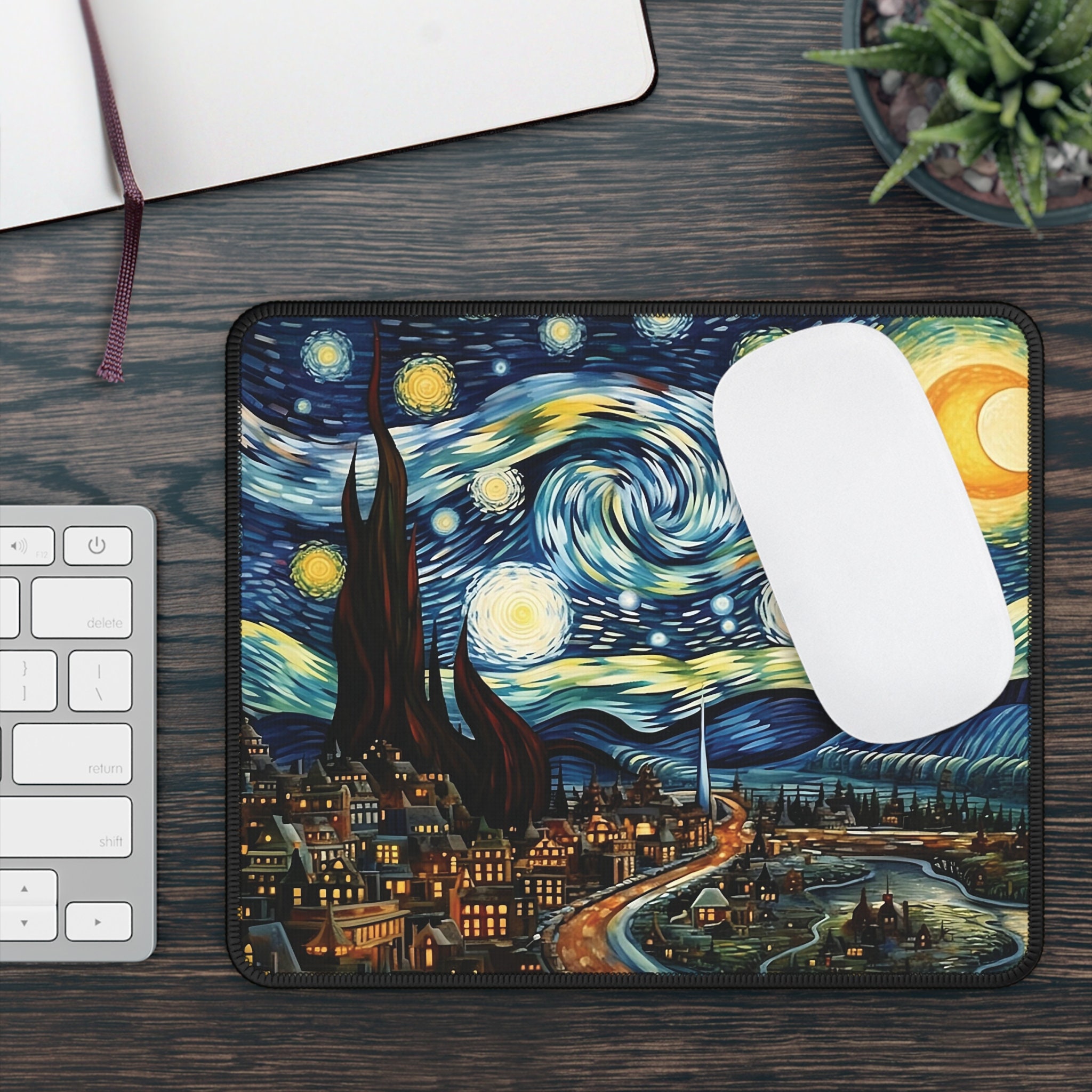 Starry Night Gaming Mouse Pad - Desk Mat, Office Gift, Desk Decor, Desk ...