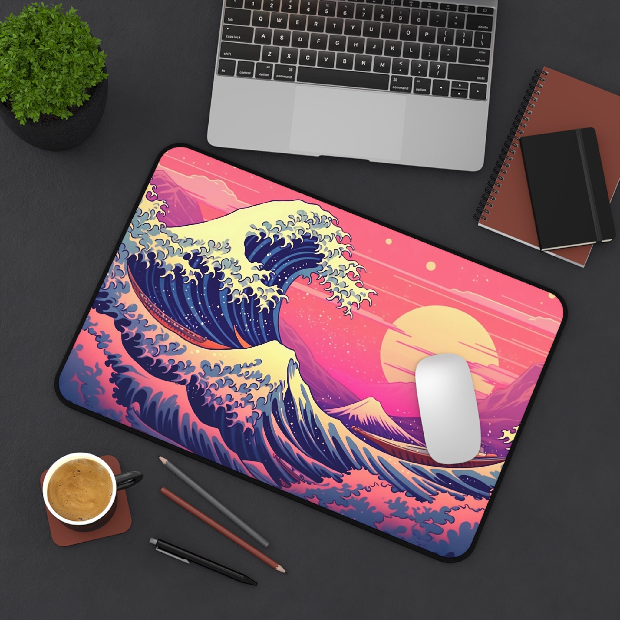The Great Wave off Kanagawa Vaporwave Mouse Pad Gaming Mouse Pad, Desk ...
