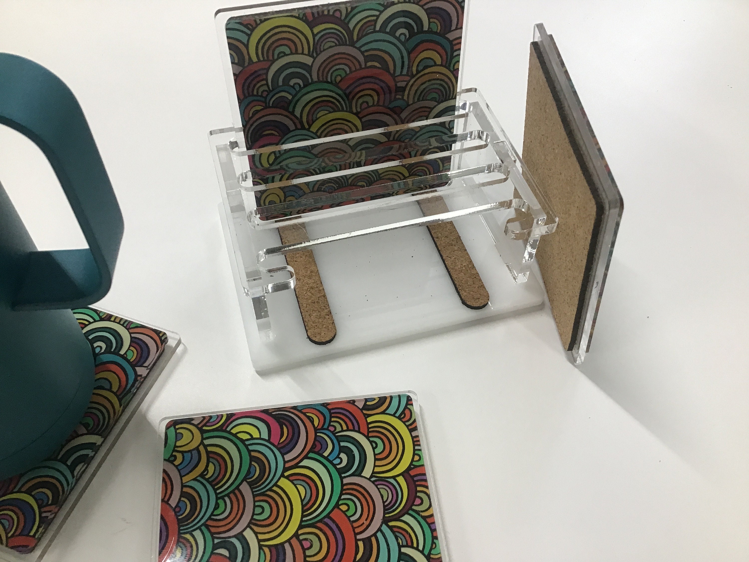Acrylic Coaster Set Laser Cut Set of 4 and Caddy Digital Graphics - Etsy
