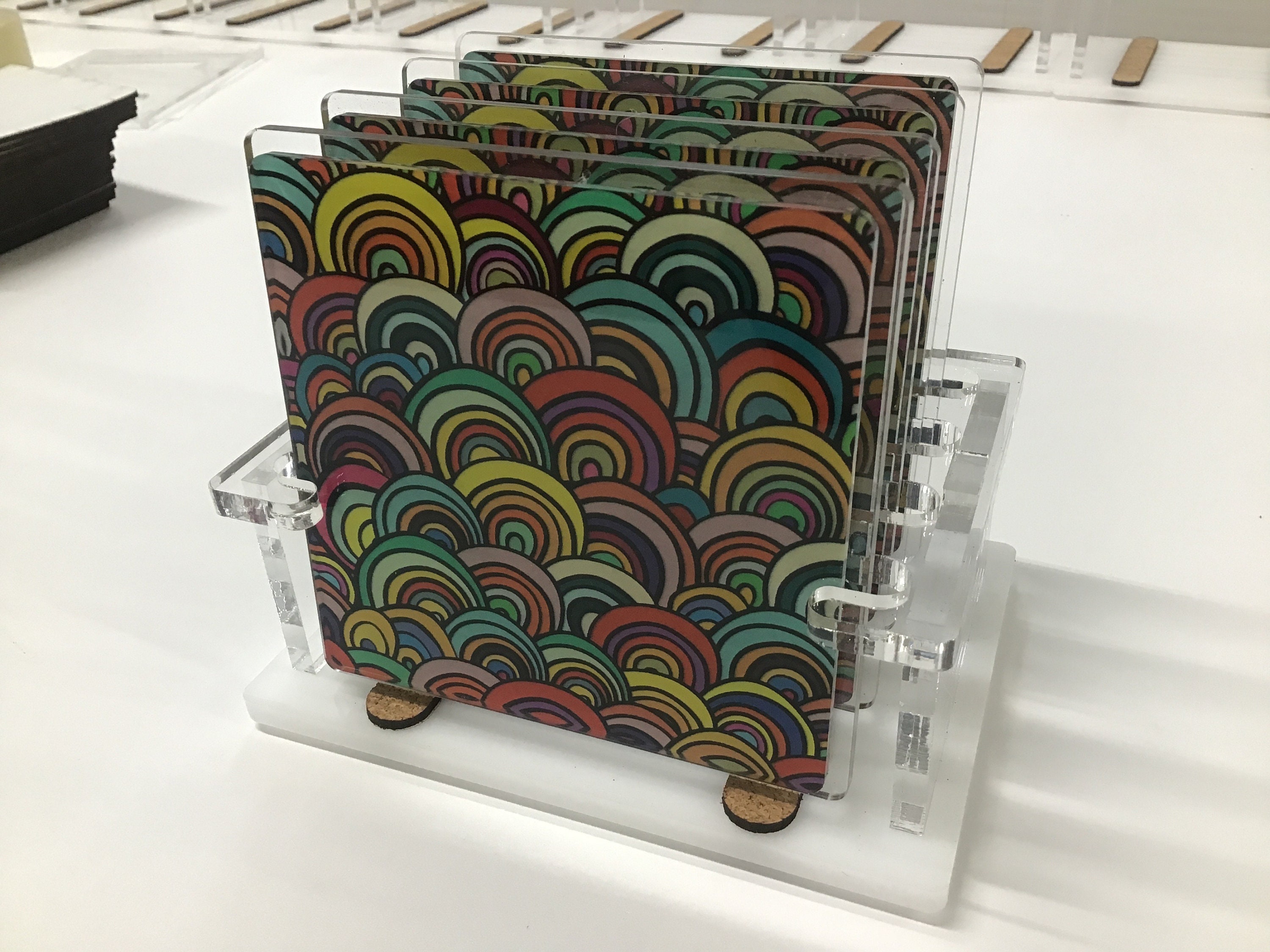 Acrylic Coaster Set Laser Cut Set of 4 and Caddy Digital Graphics - Etsy