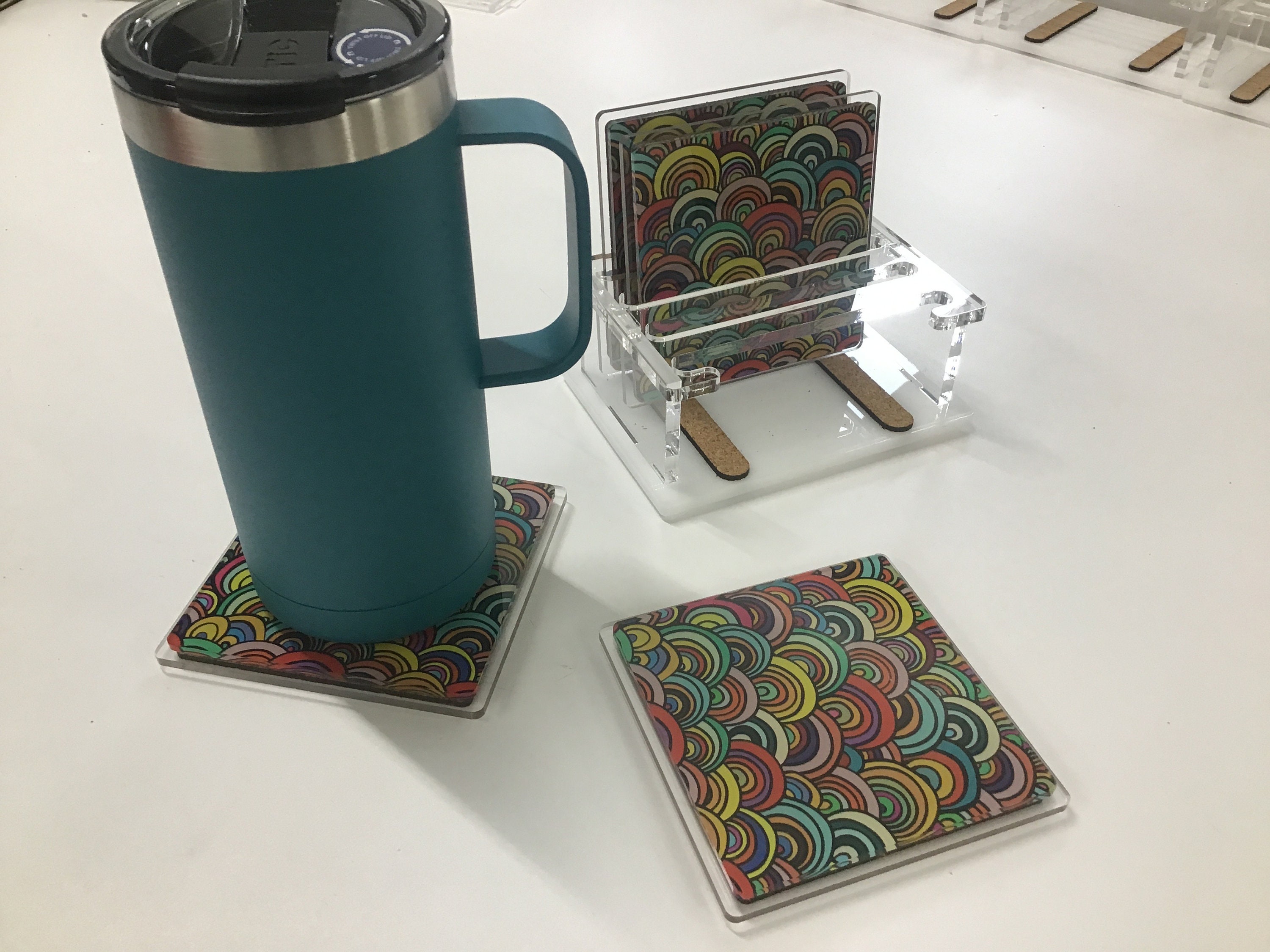 Acrylic Coaster Set Laser Cut Set of 4 and Caddy Digital Graphics - Etsy