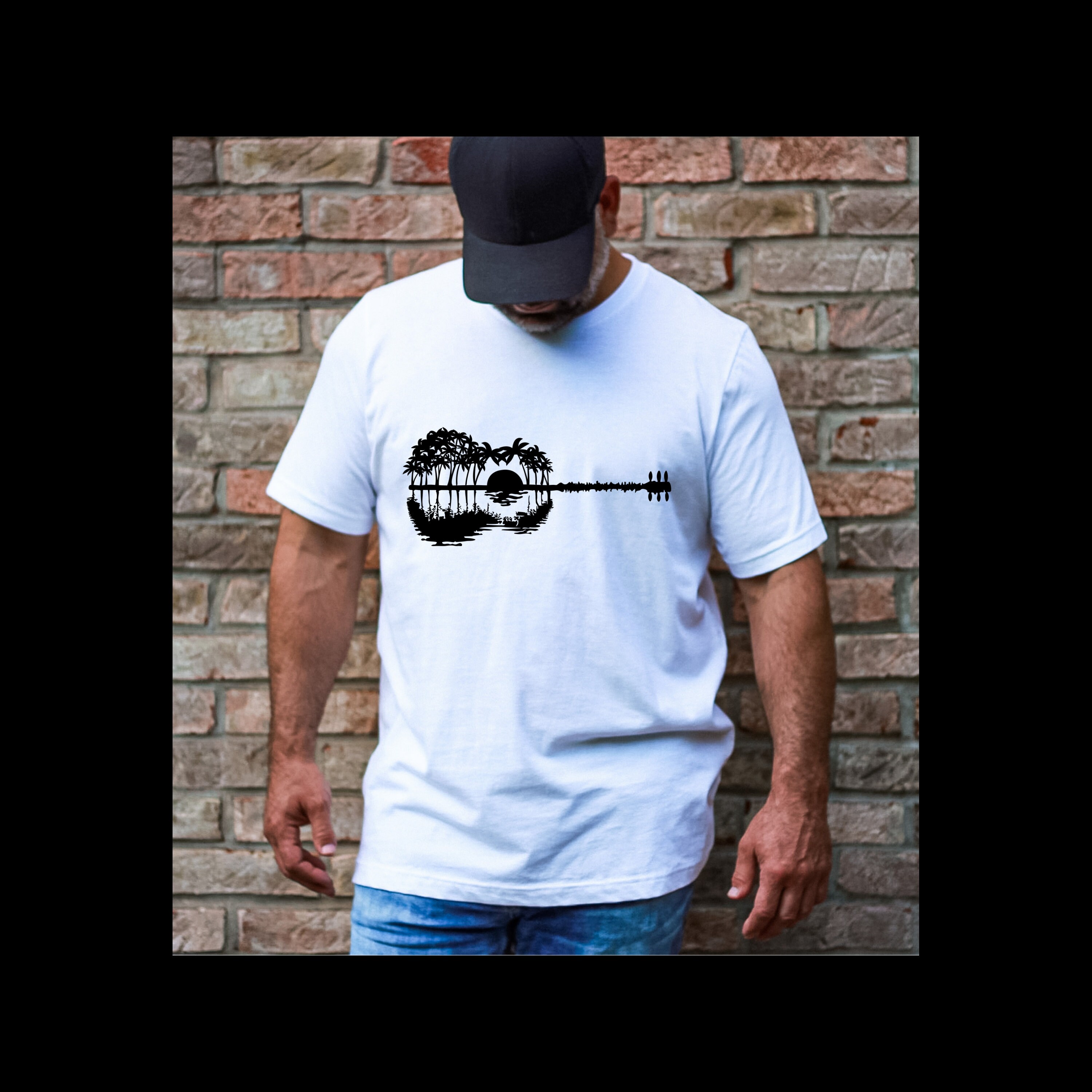 Sunset Guitar Palm Tree T-shirt, Tropical Music Design - Etsy