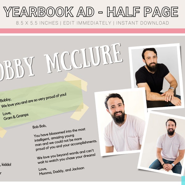 Senior Ad Half Page Template - Etsy