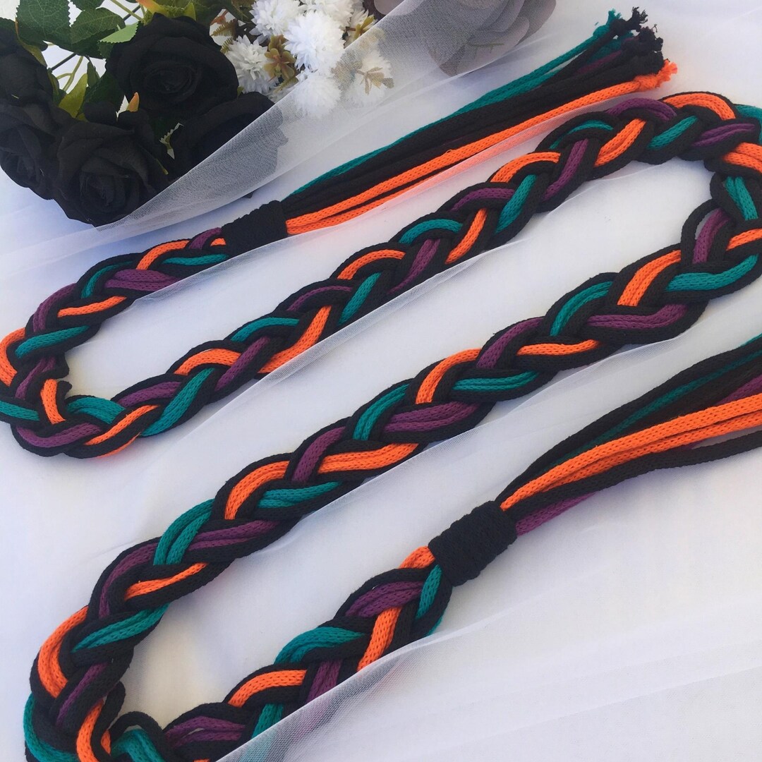 Braided Handfasting Cord: Black, Purple, Orange & Teal Cotton - Pagan ...
