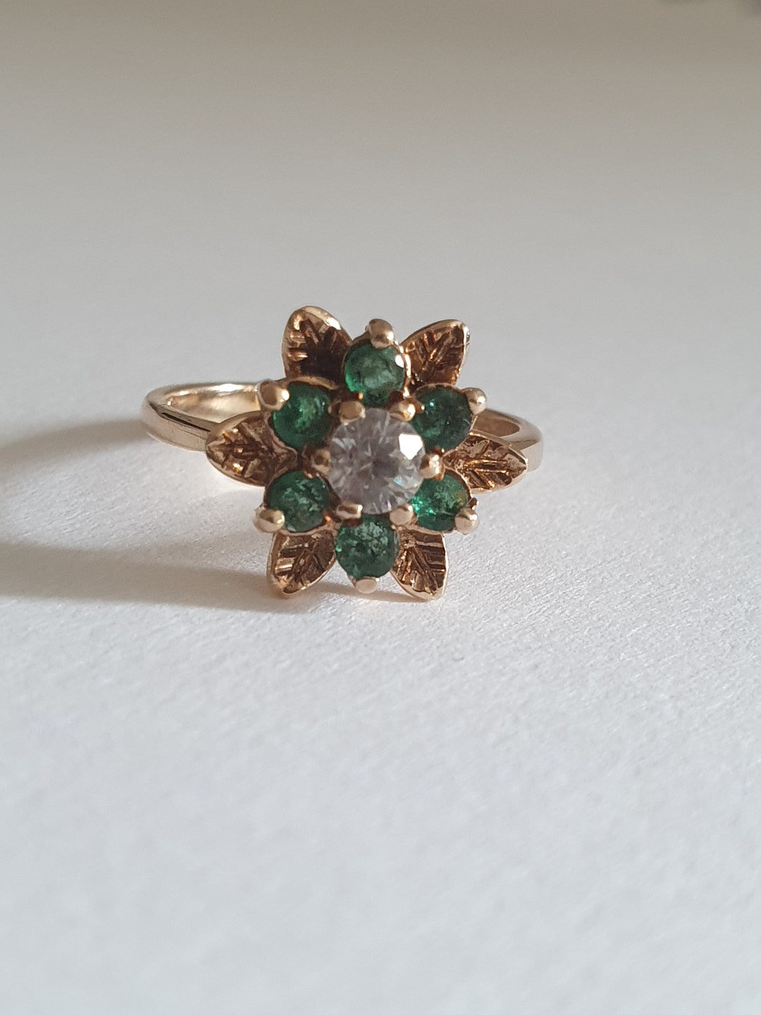 Stunning Vintage Cottagecore 9ct Gold Emerald and Spinel Engagement ...