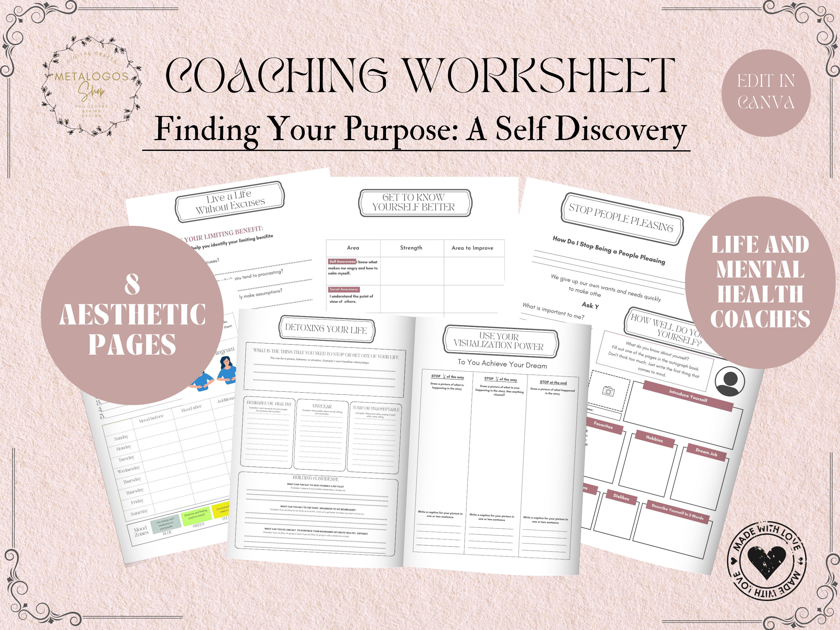 FINDING YOUR PURPOSE Worksheets Done for You Brandable Coaching Program ...