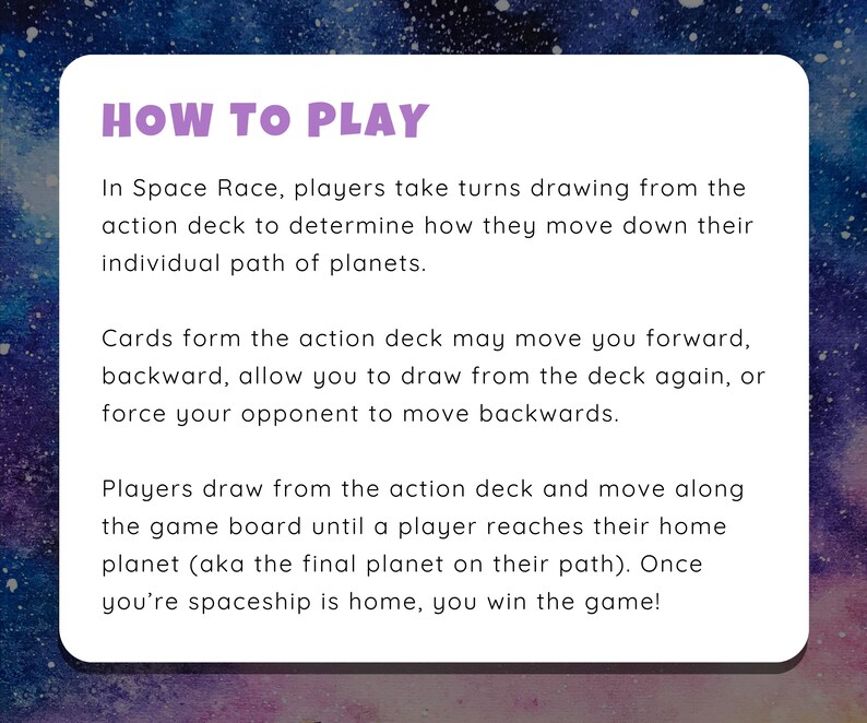 Space Race Printable Board Game: Outer Space Themed Kids / Family Game ...