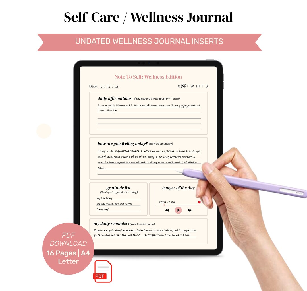 Self-care Wellness Journal Inserts | Goodnotes Journal | Undated ...