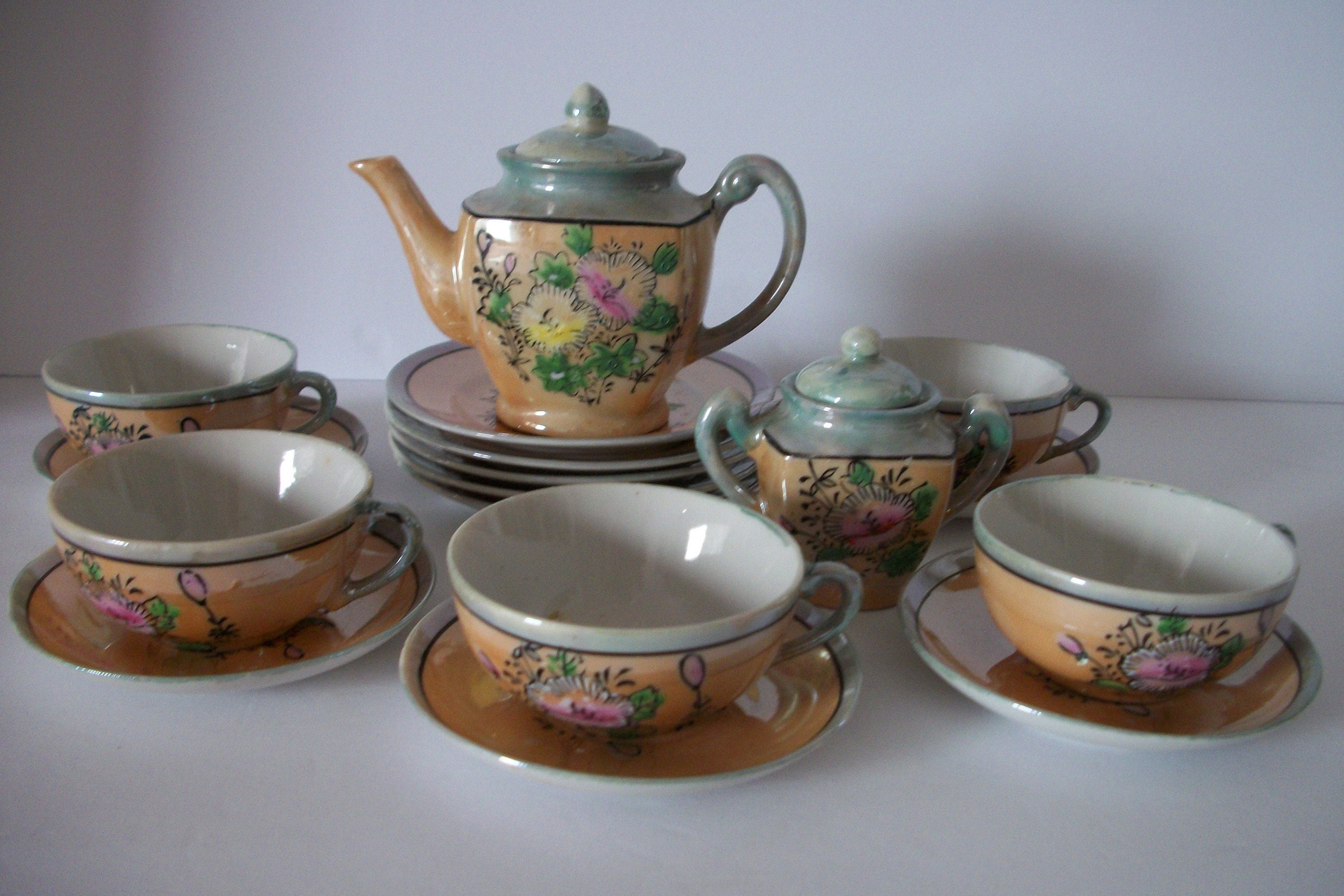 Antique 19-piece Childs Porcelain Lusterware Tea Set Made in Japan - Etsy