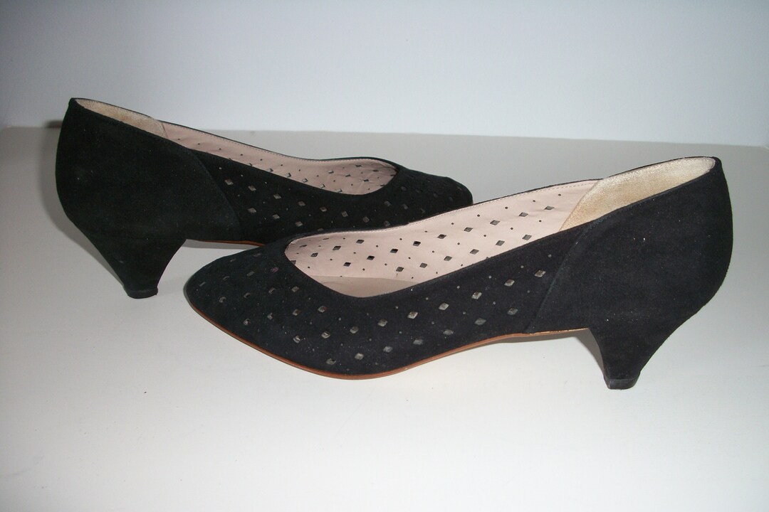 Black Suede Heels, Made in Italy, Designer Vaneli Europa, Vintage With ...