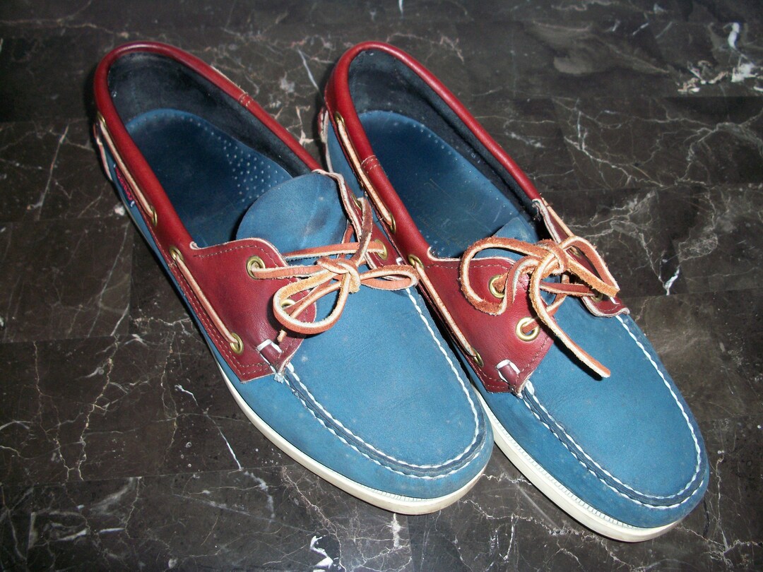 Blue & Brown Leather Top Siders / Vintage Spinnaker Sebago Docksiders ...